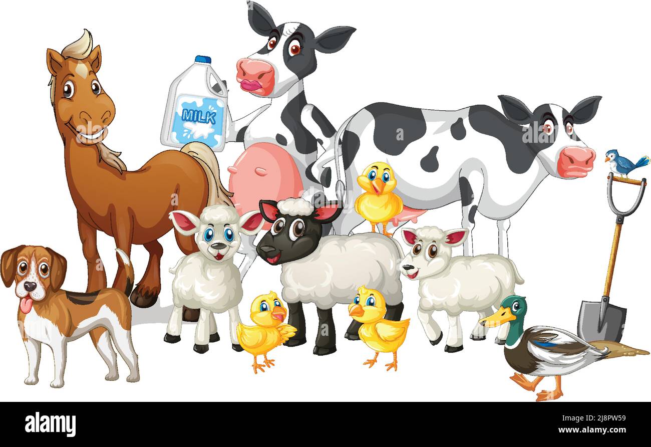 Farm animals on white background illustration Stock Vector Image & Art ...