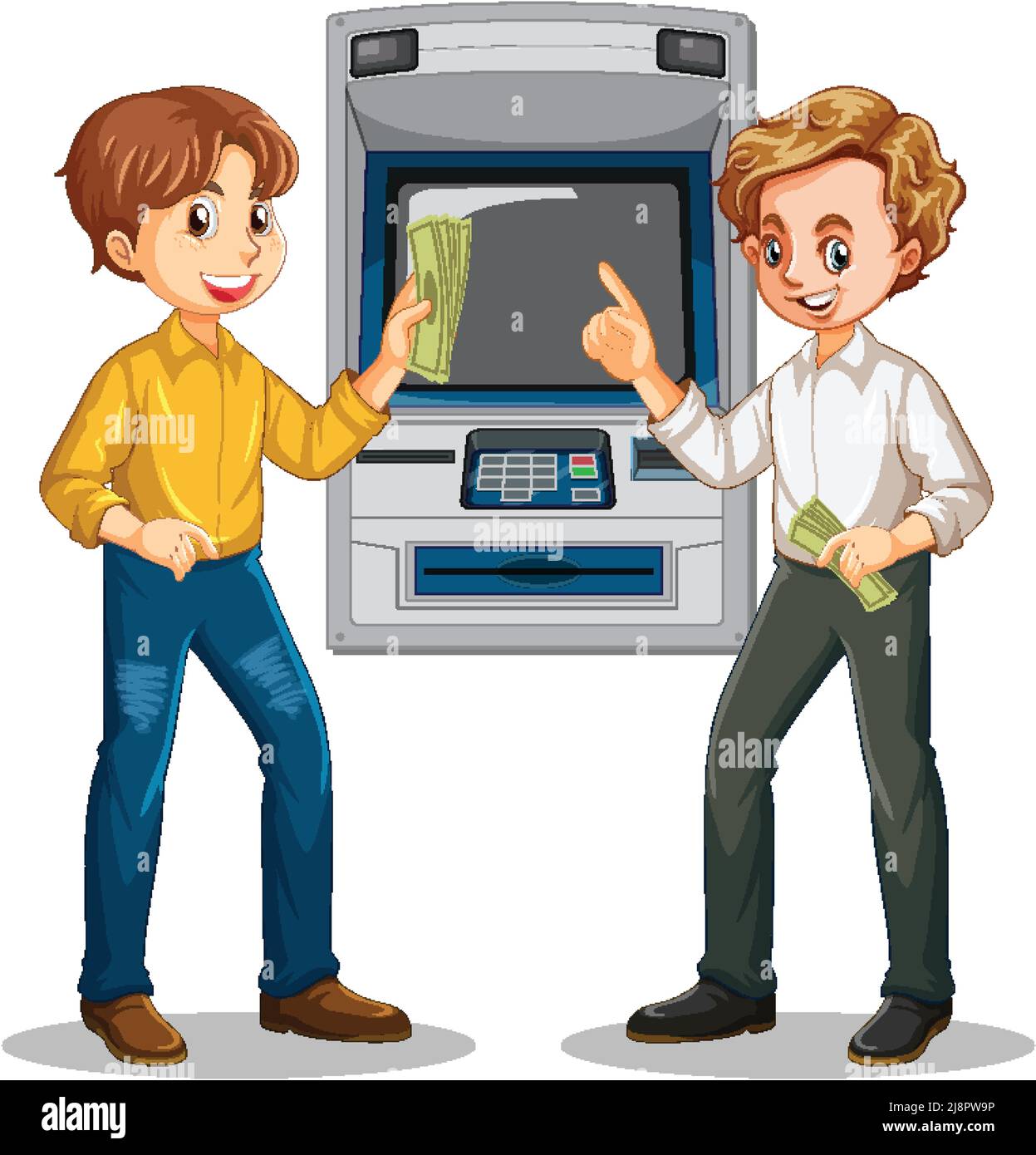 Two men withdraw money from atm machine illustration Stock Vector Image ...