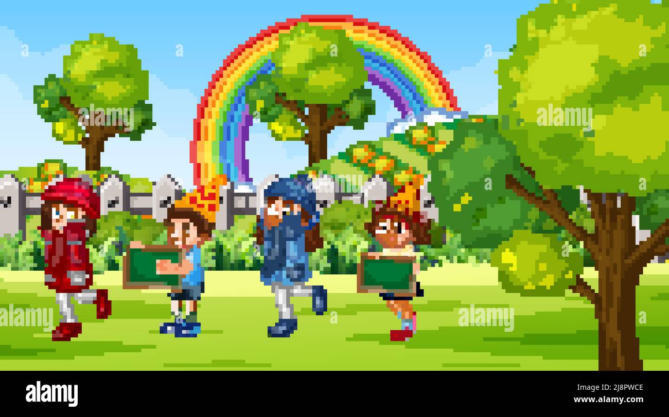 Park scene with children playing illustration Stock Vector Image & Art ...