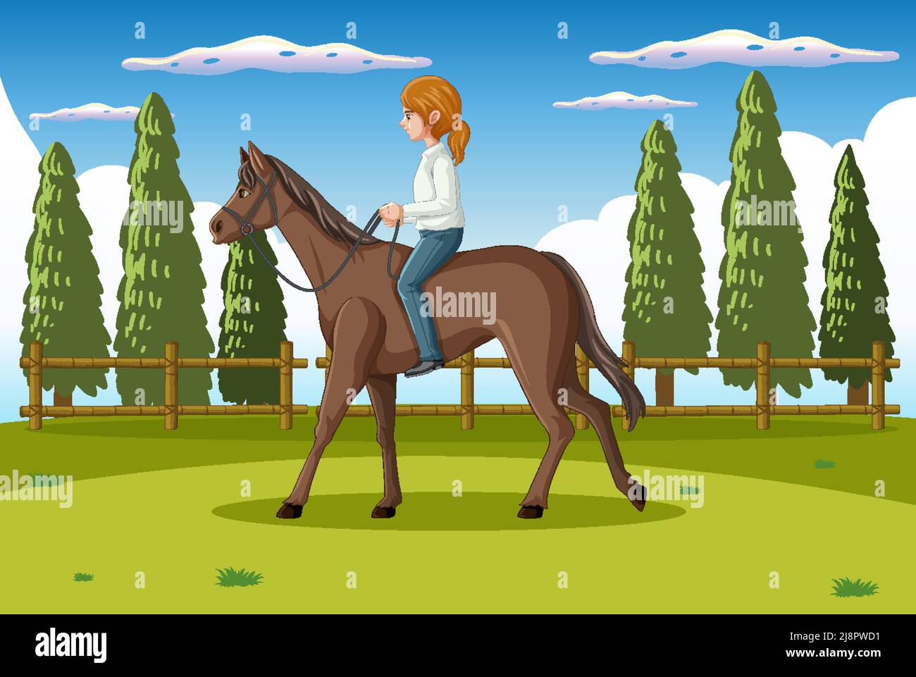 Woman horse field Stock Vector Images - Alamy