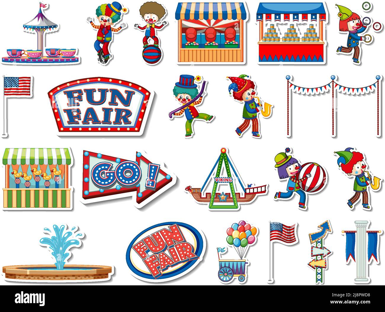 Sticker set of amusement park and fun fair objects illustration Stock ...