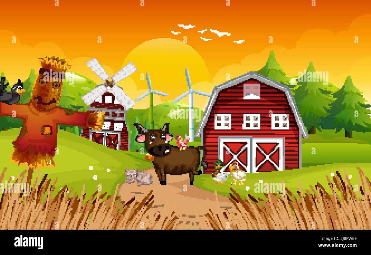 Animals in farm landscape illustration Stock Vector Image & Art - Alamy