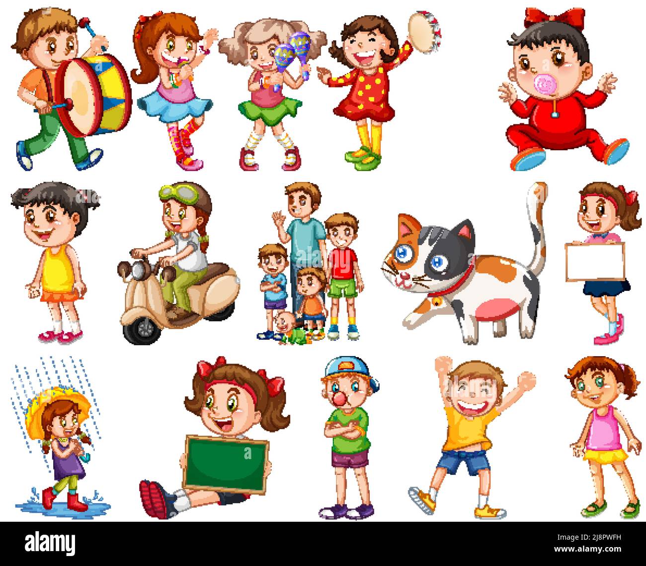 Happy children in different actions illustration Stock Vector Image ...