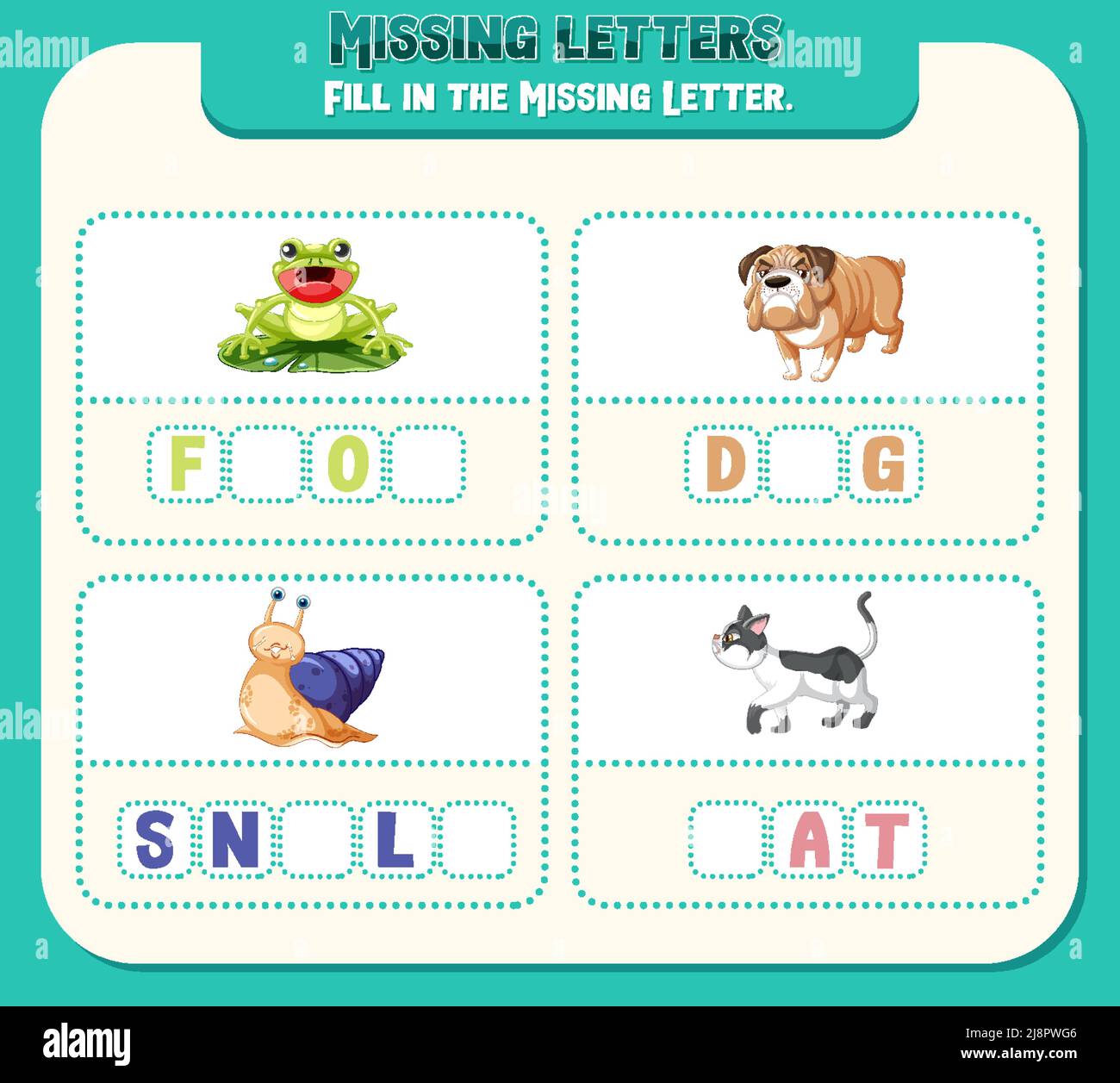 Fill the missing letter of each word worksheet for children ...