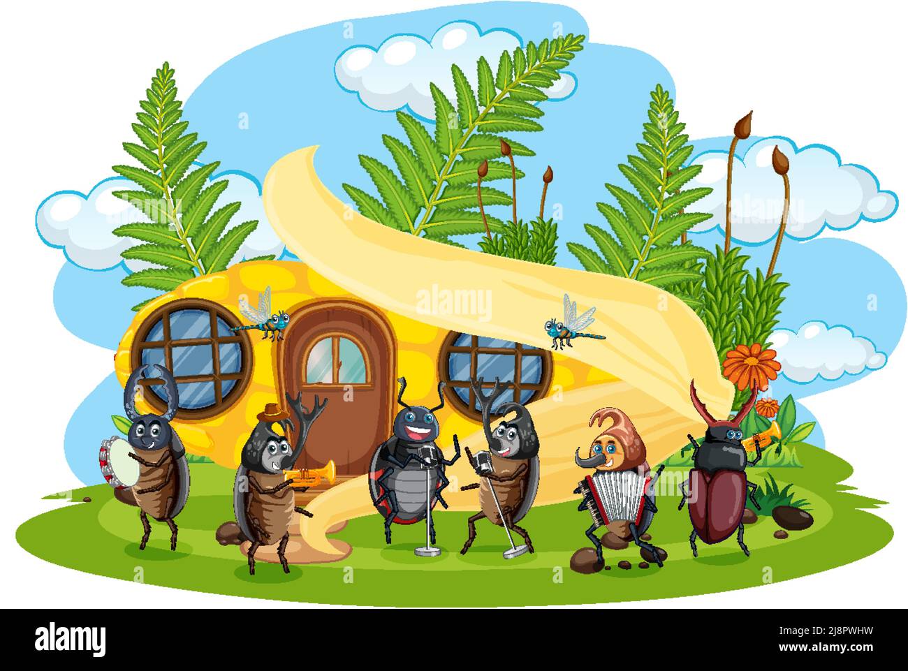 Happy insect in nature fairy tale scene illustration Stock Vector Image ...