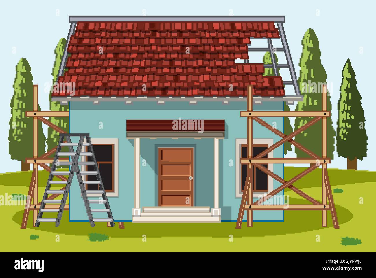 Cartoon scene of building construction site illustration Stock Vector ...