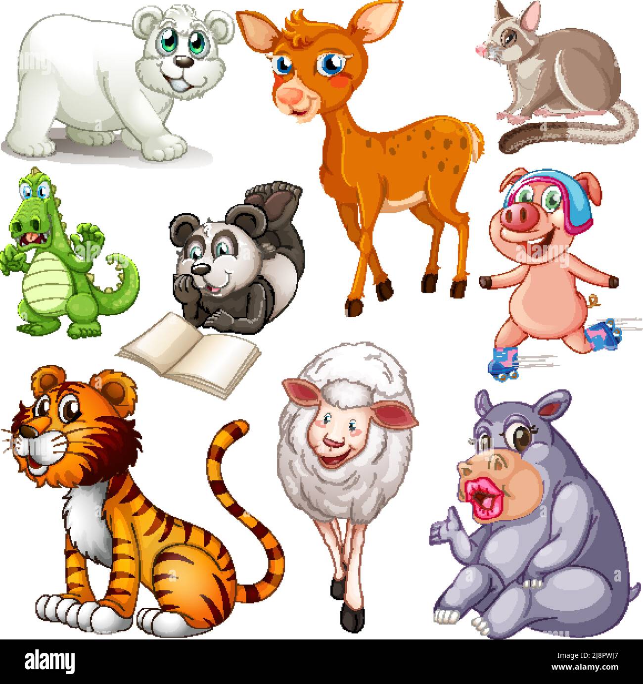 Cute animals cartoon set on white background illustration Stock Vector ...