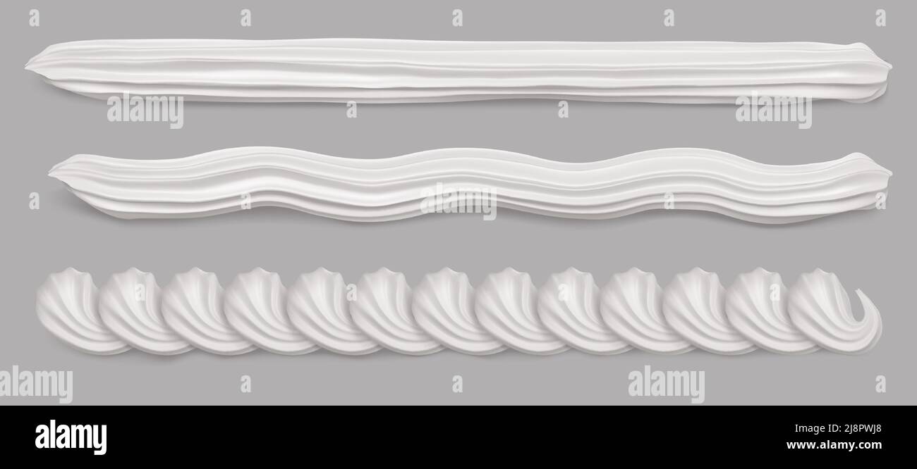 Whipped cream border 3d realistic vector. Whip swirl, white vanilla ...