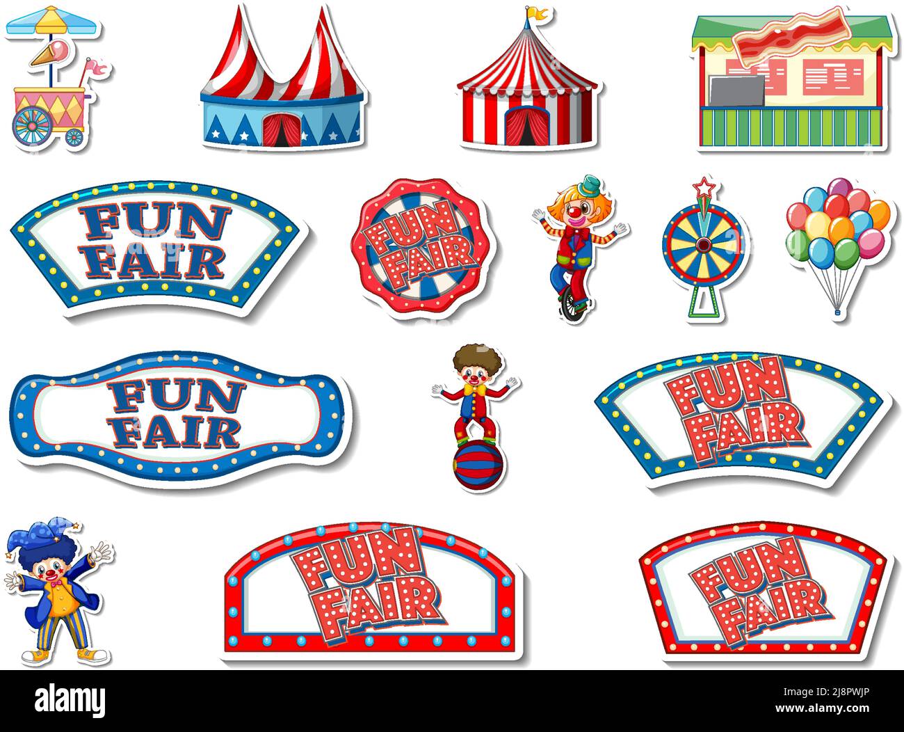 Sticker set of amusement park and fun fair objects illustration Stock ...