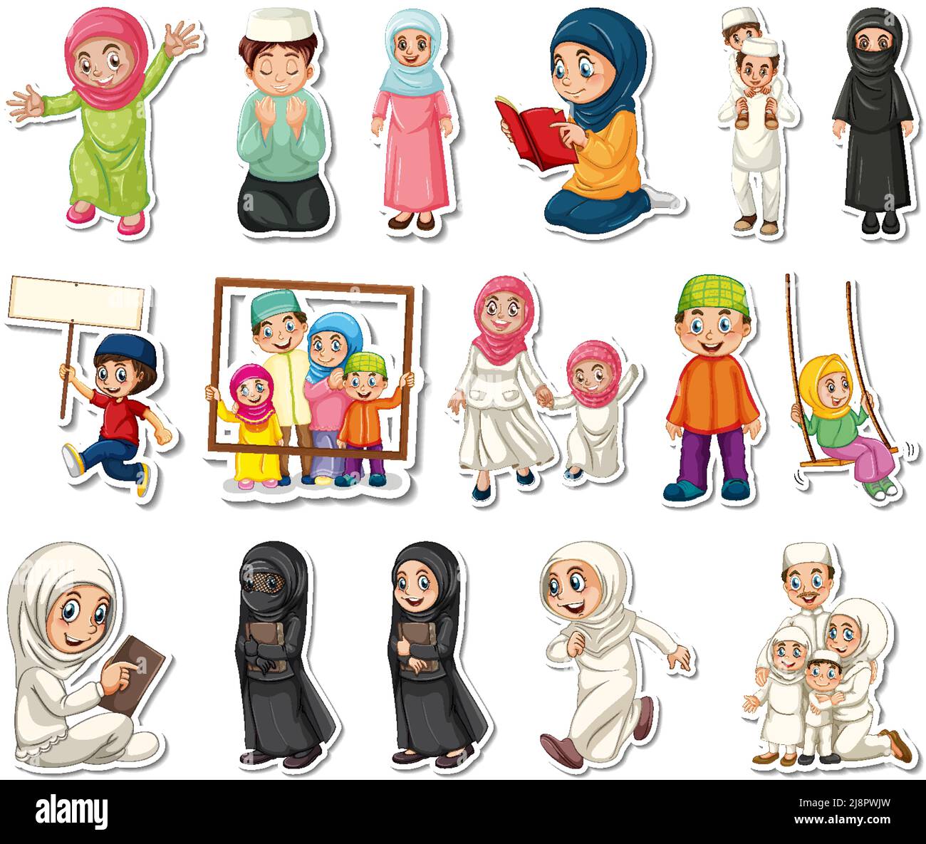 Sticker set of Islamic religious symbols and cartoon characters ...