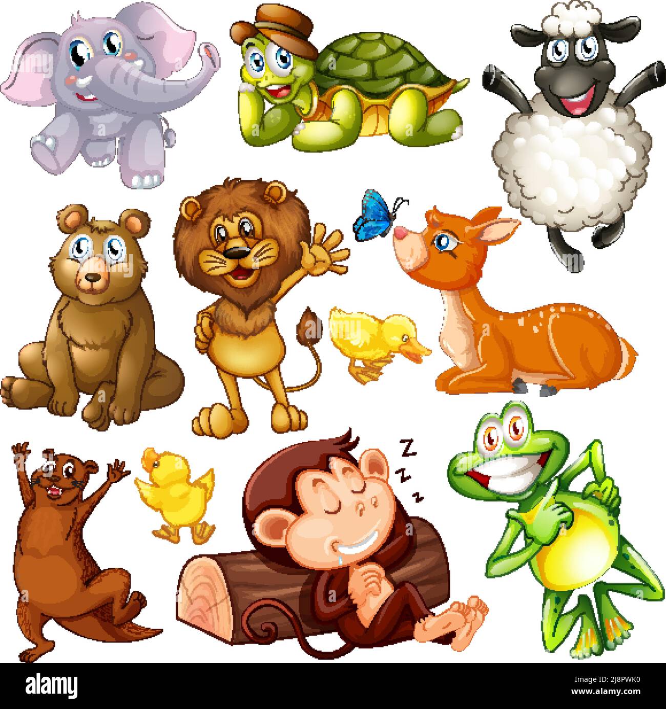 Cute animals cartoon set on white background illustration Stock Vector ...