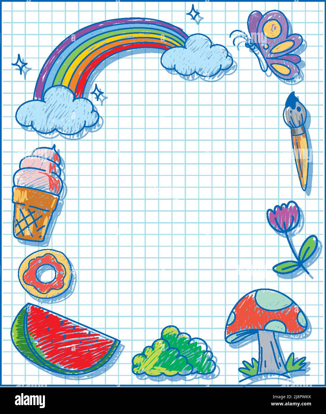 Hand drawn coloured crayon background template illustration Stock ...