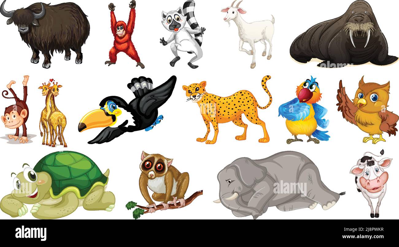Different wild animals on white background illustration Stock Vector ...