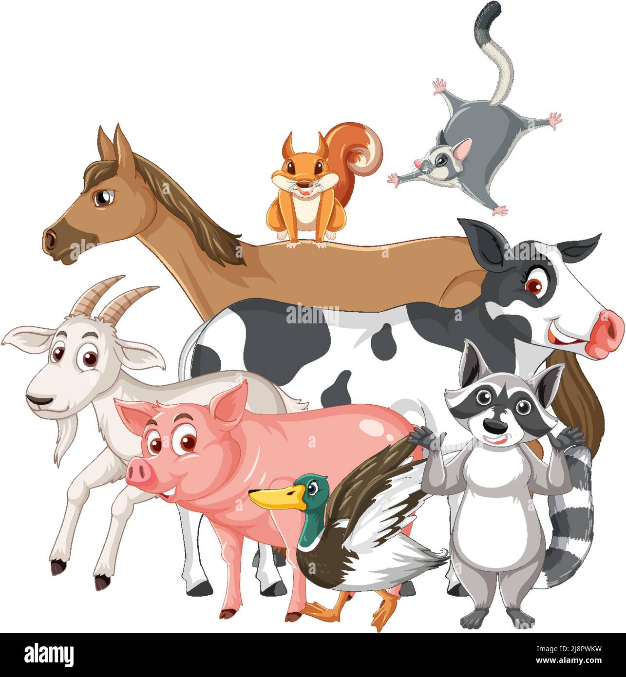Many farm animals on white background illustration Stock Vector Image ...
