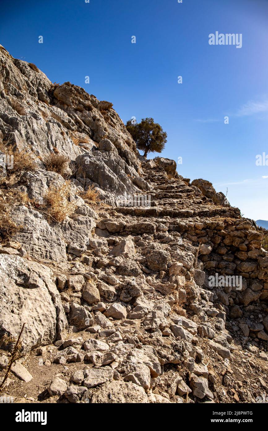 Feraklos castle overlooking Charaki town, Greece Stock Photo - Alamy