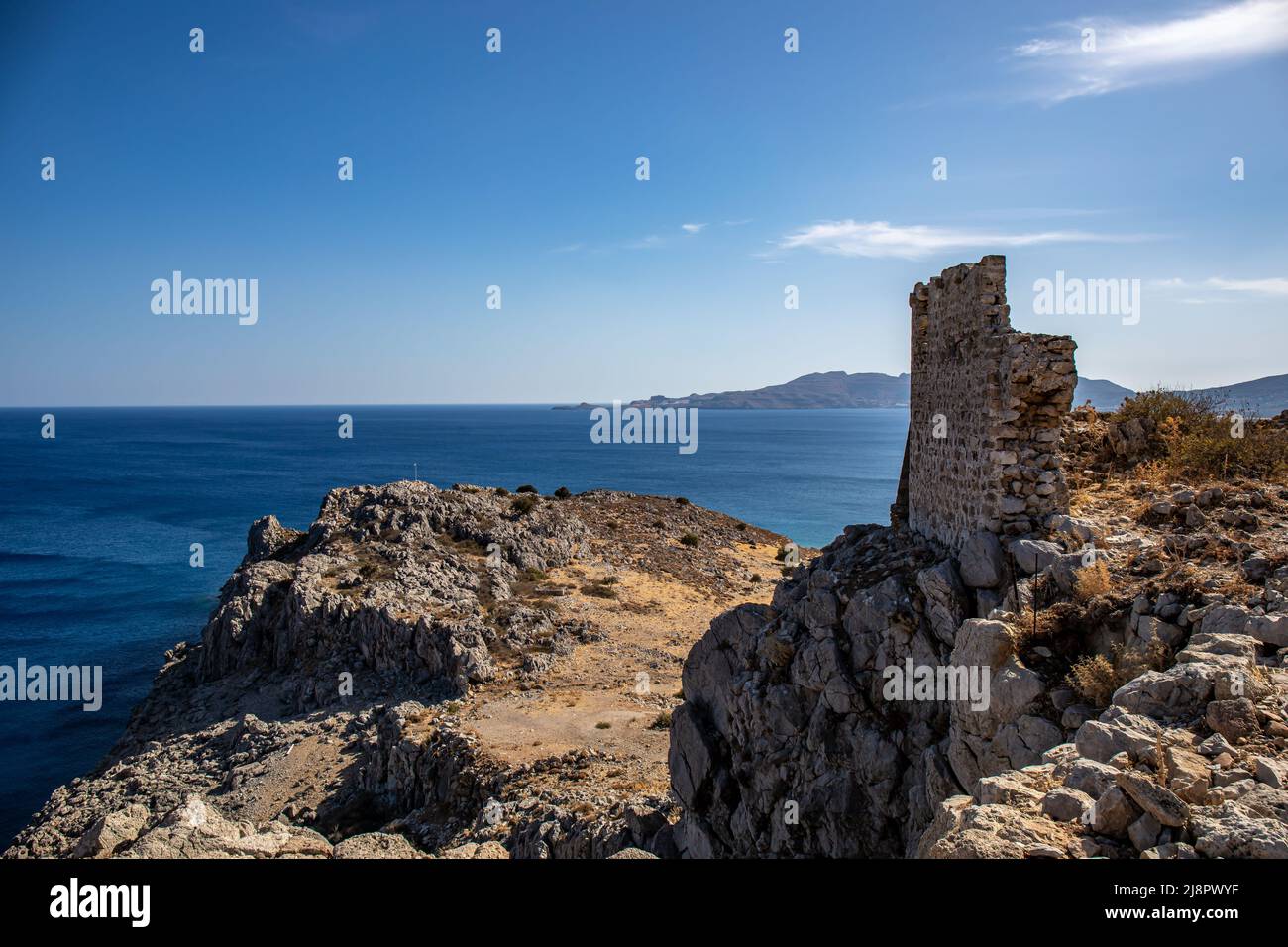 Old ruined Feraklos castle overlooking Charaki, Rhodes island, Greece ...