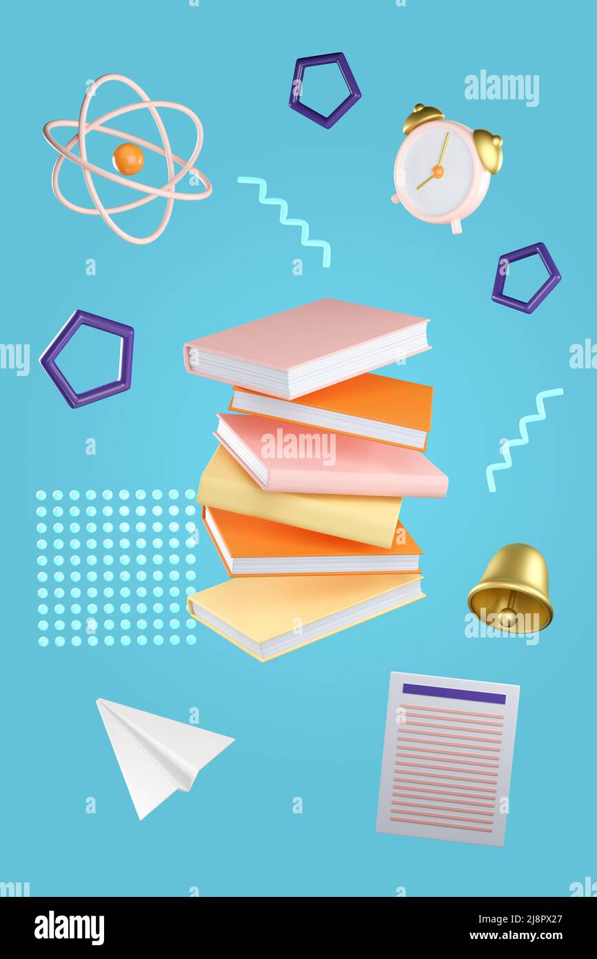 3d education concept poster for university and school. Stack of the ...