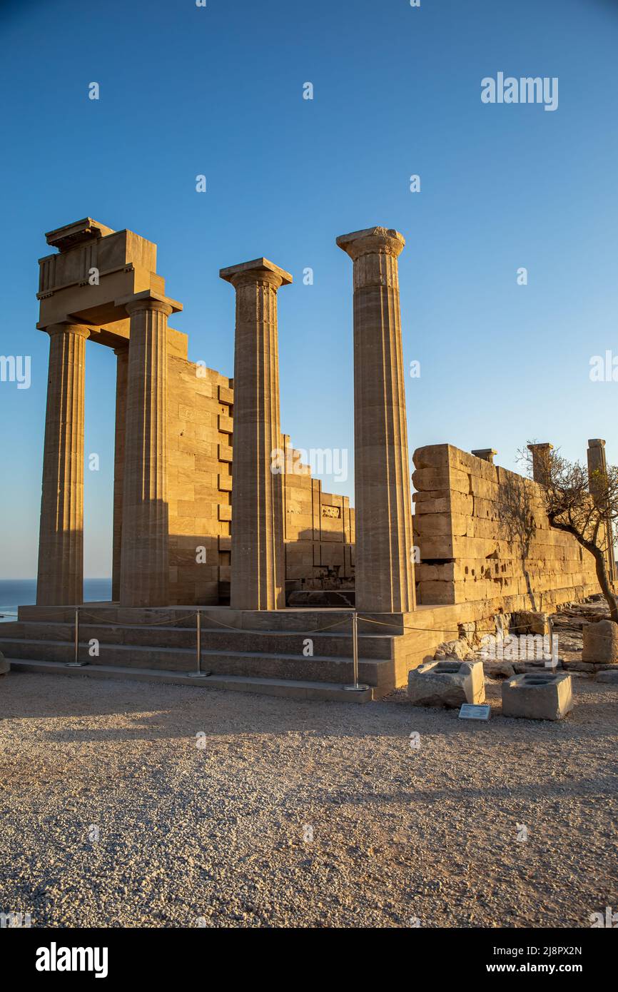 Sunlit ancient Lindos Acropolis on Rhodes, Greece Stock Photo - Alamy