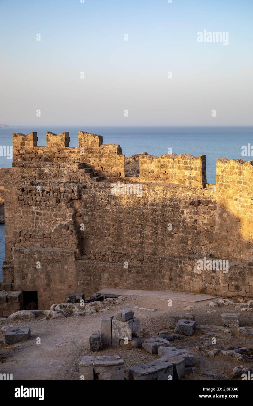 Sunlit ancient Lindos Acropolis on Rhodes island Stock Photo - Alamy
