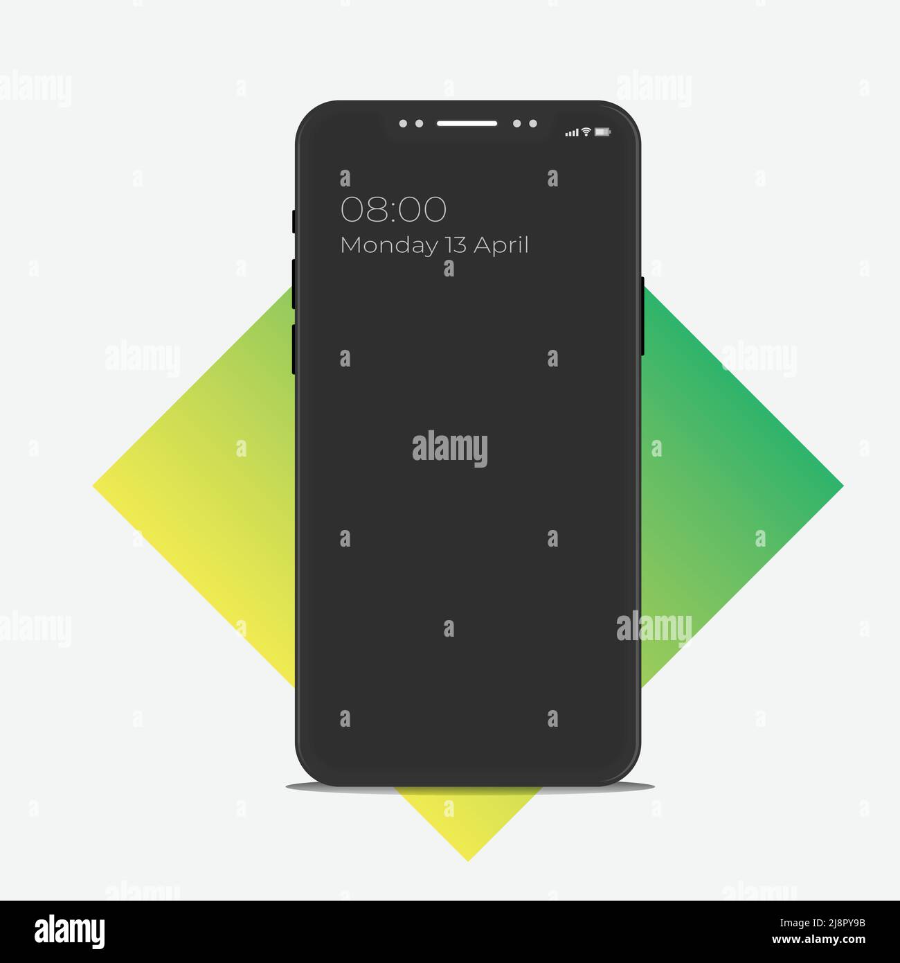 Black screen with time on gradient color triangle. Realistic Mockup ...