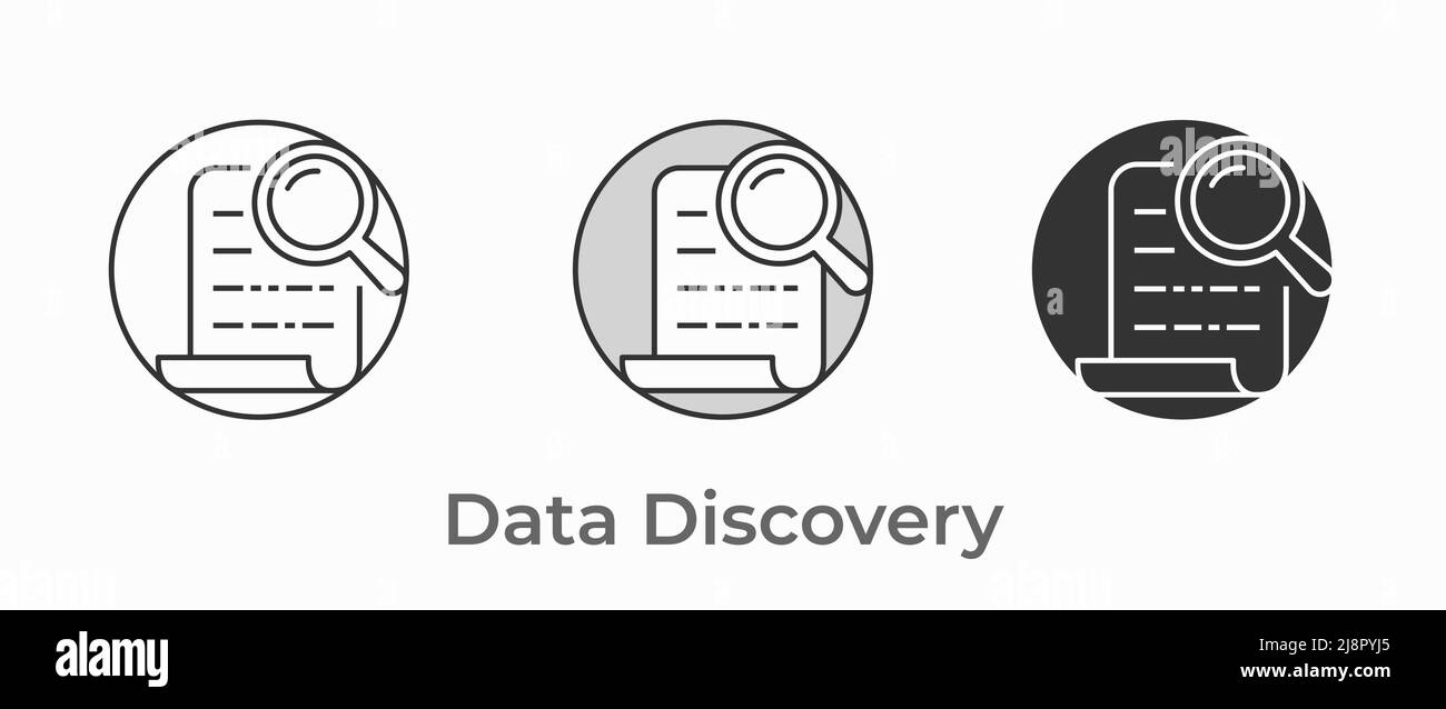 Data discovery icon. Black vector illustration isolated on white ...