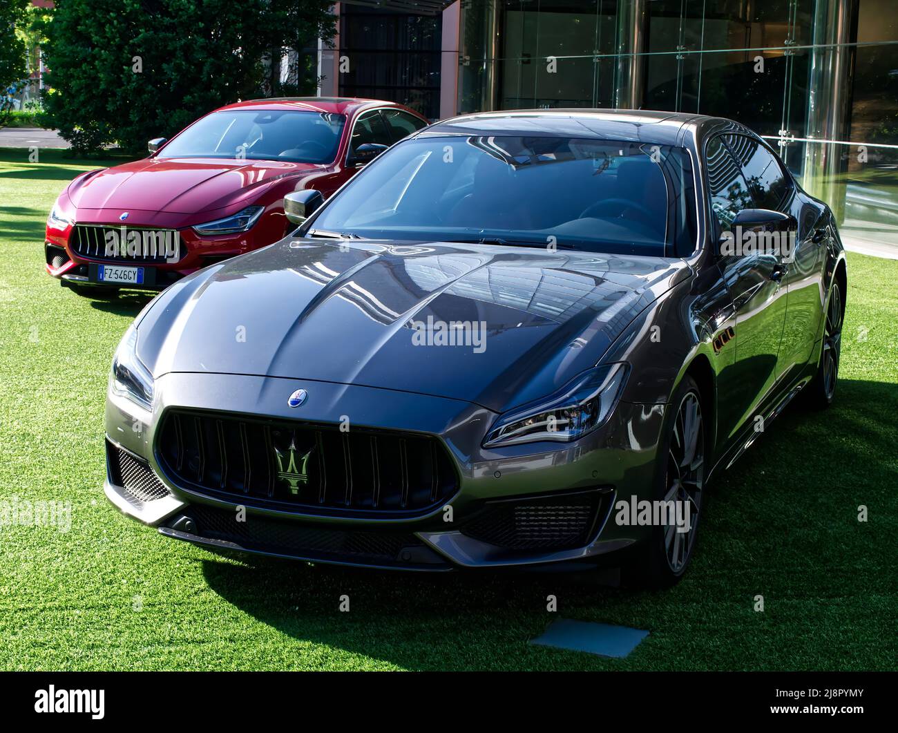 Front view of Maserati Ghibli sport car showcased at Maserati ...