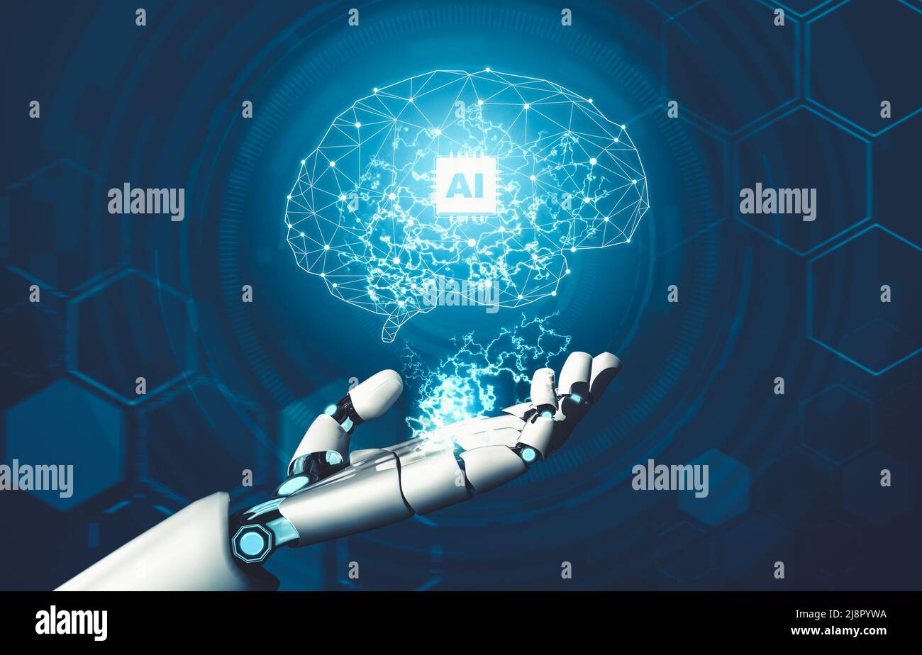 3D rendering futuristic droid robot technology development, artificial ...