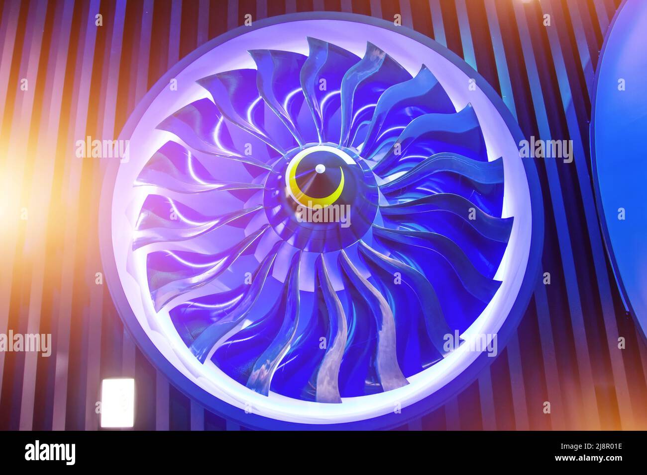 Jet aircraft engine and blades illuminated with blue neon lights Stock ...