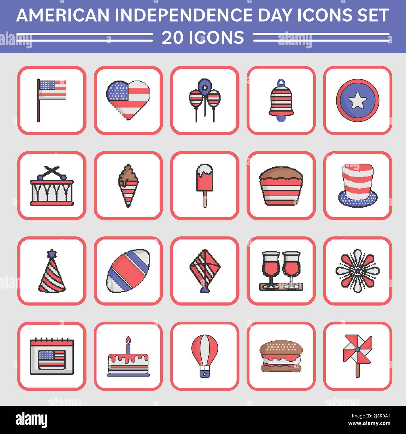 USA Flag Color Icon Set Of 4th Of July Flat Icon Or Symbol Stock Vector ...