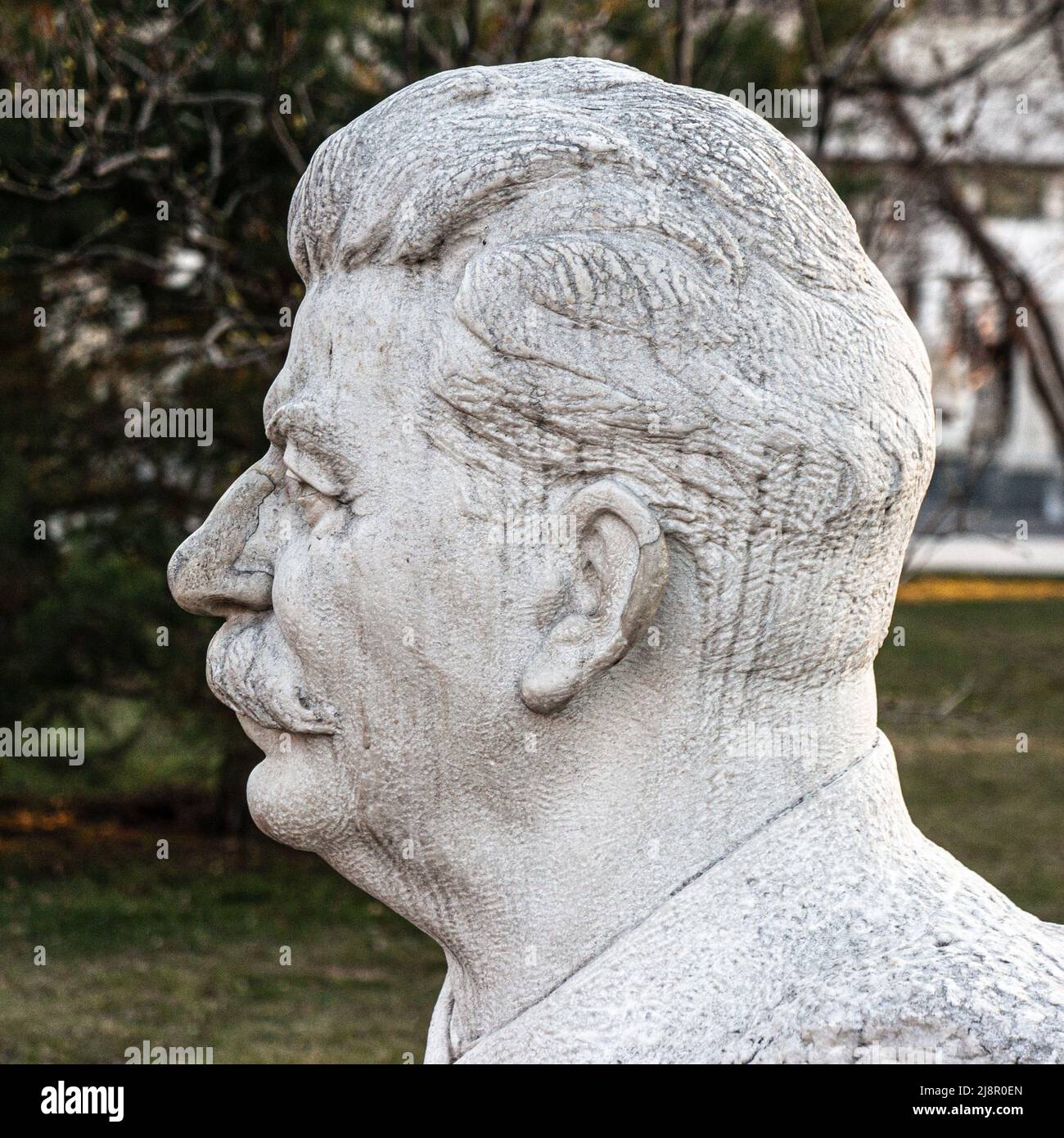 MOSCOW, RUSSIA - March 24, 2020 Side angle view of marble bust of ...
