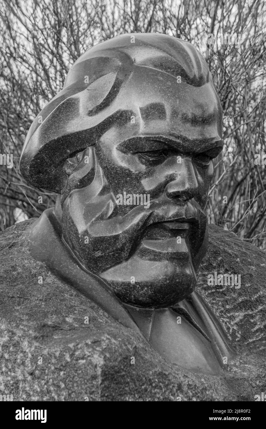MOSCOW, RUSSIA - March 24, 2020: Bust of Carl Marx in Fallen Monument ...