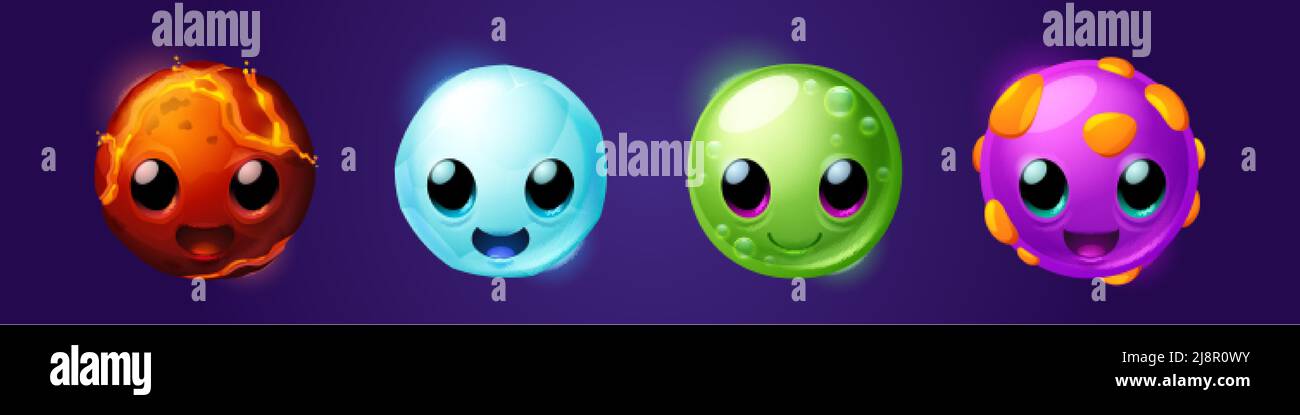 Funny fantasy round monsters for game interface. Vector cartoon icons ...