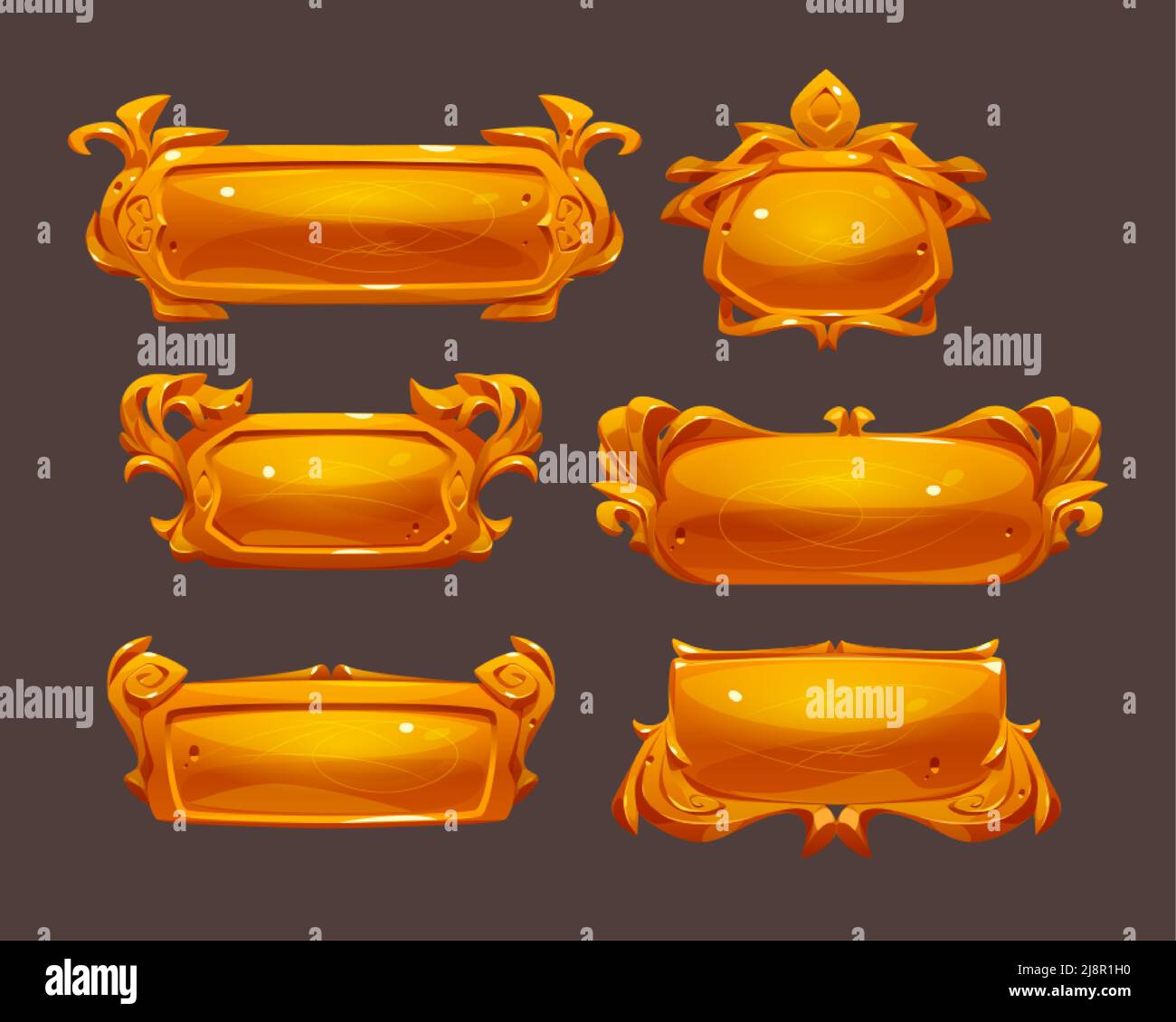 Game ui frames, gold medieval menu elements, buttons or banners with ...