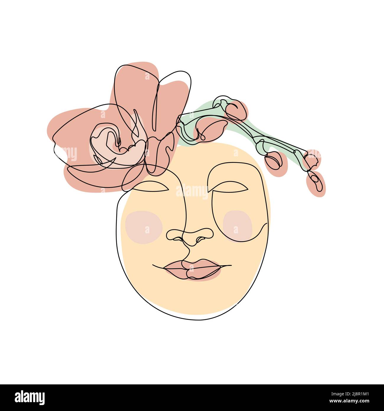 One single line drawing girl face with orchid flower Stock Vector Image ...