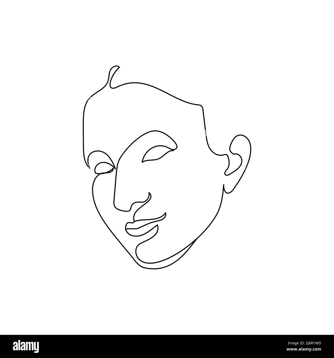 Female Face Single Line Drawing Portrait Of Young Beautiful Girl Stock