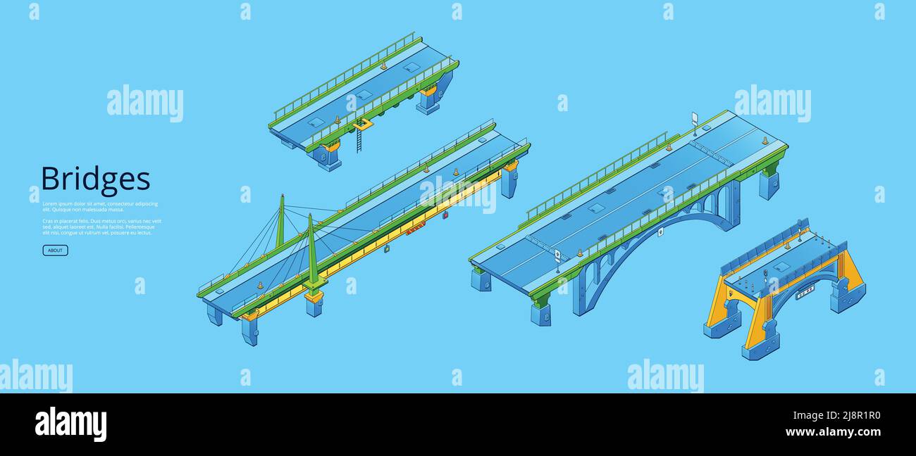 Bridges poster with isometric architecture construction on pillars over ...