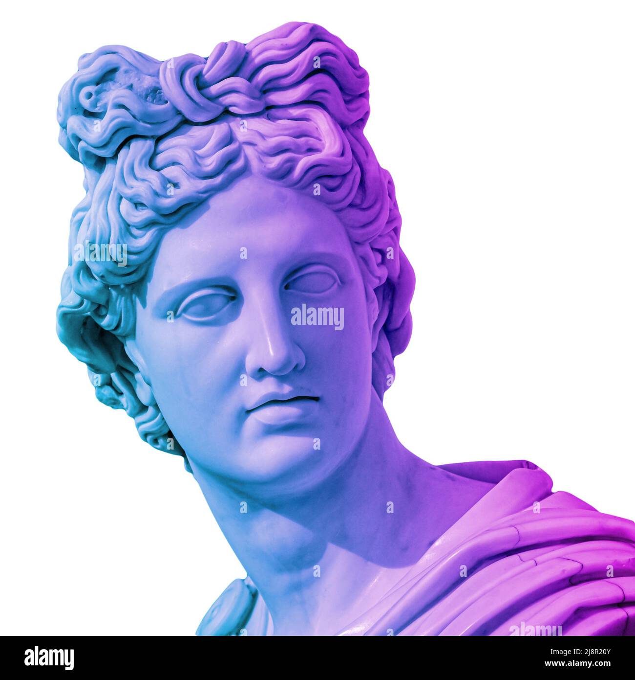 Statue of of Apollo God of Sun. Creative concept colorful neon image ...