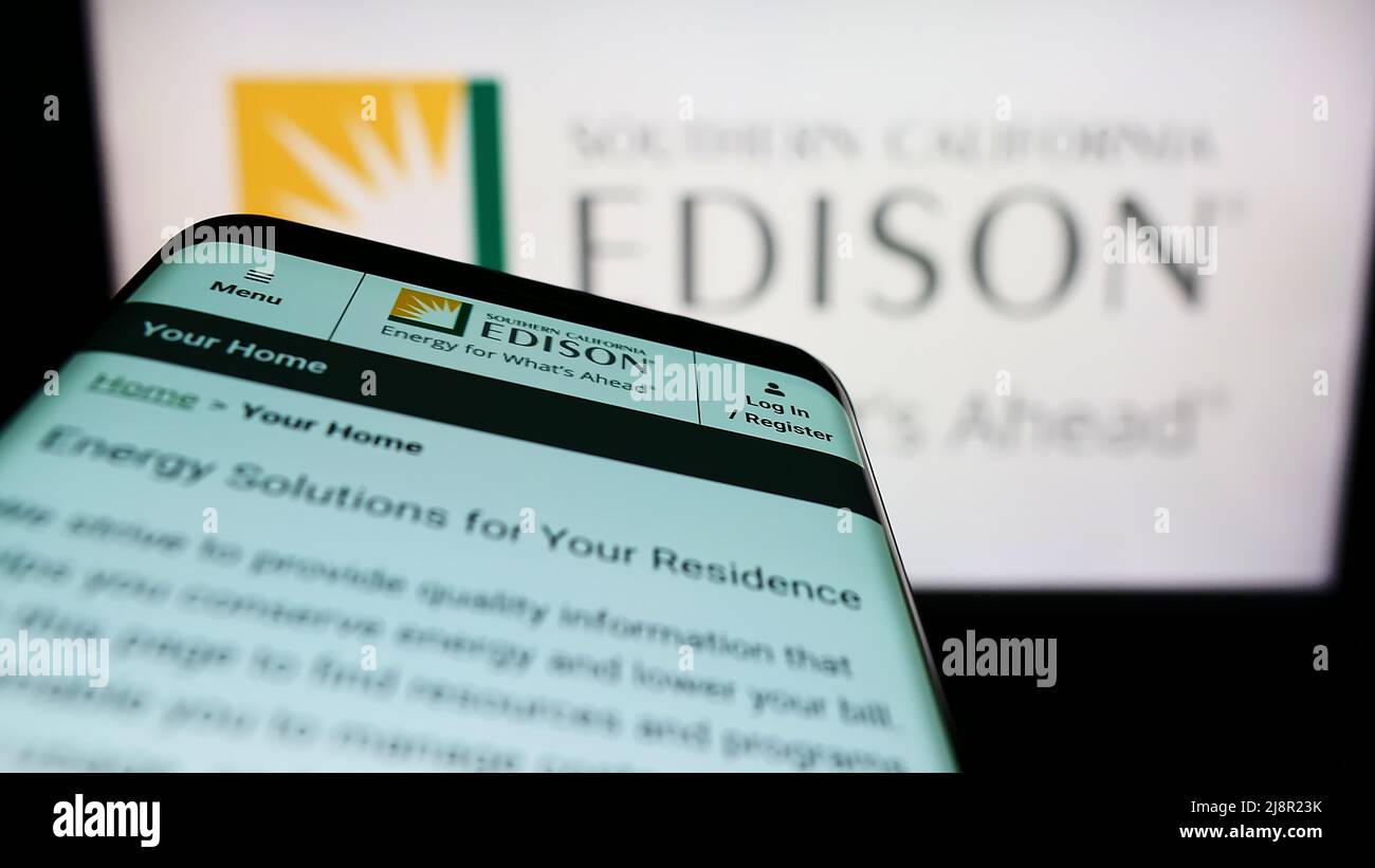 Mobile phone with webpage of American company Southern California ...