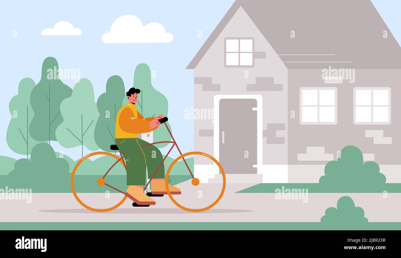 Man ride on bike on street. Concept of sport and healthy lifestyle with ...