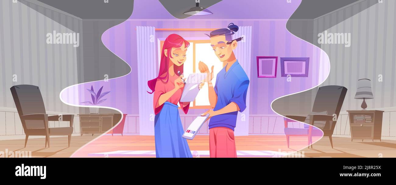 Interior designers discussing house renovation design project. Vector ...