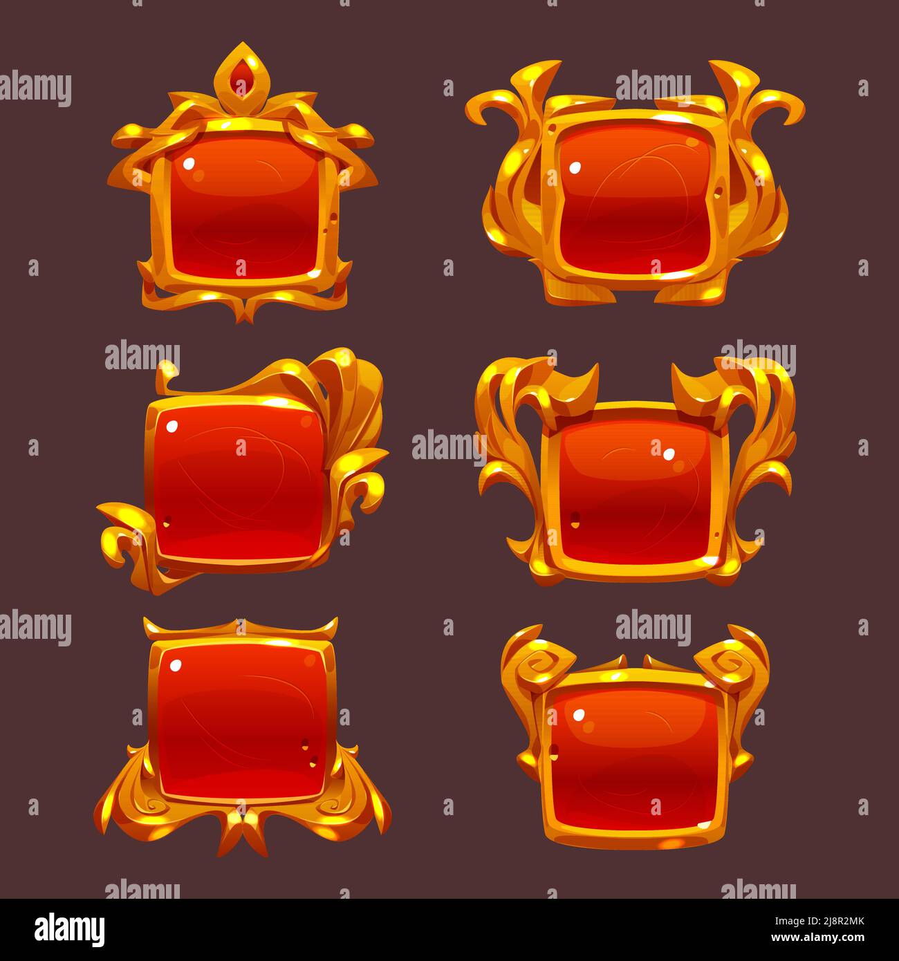 Game level ui icons, golden buttons, isolated award or bonus square ...