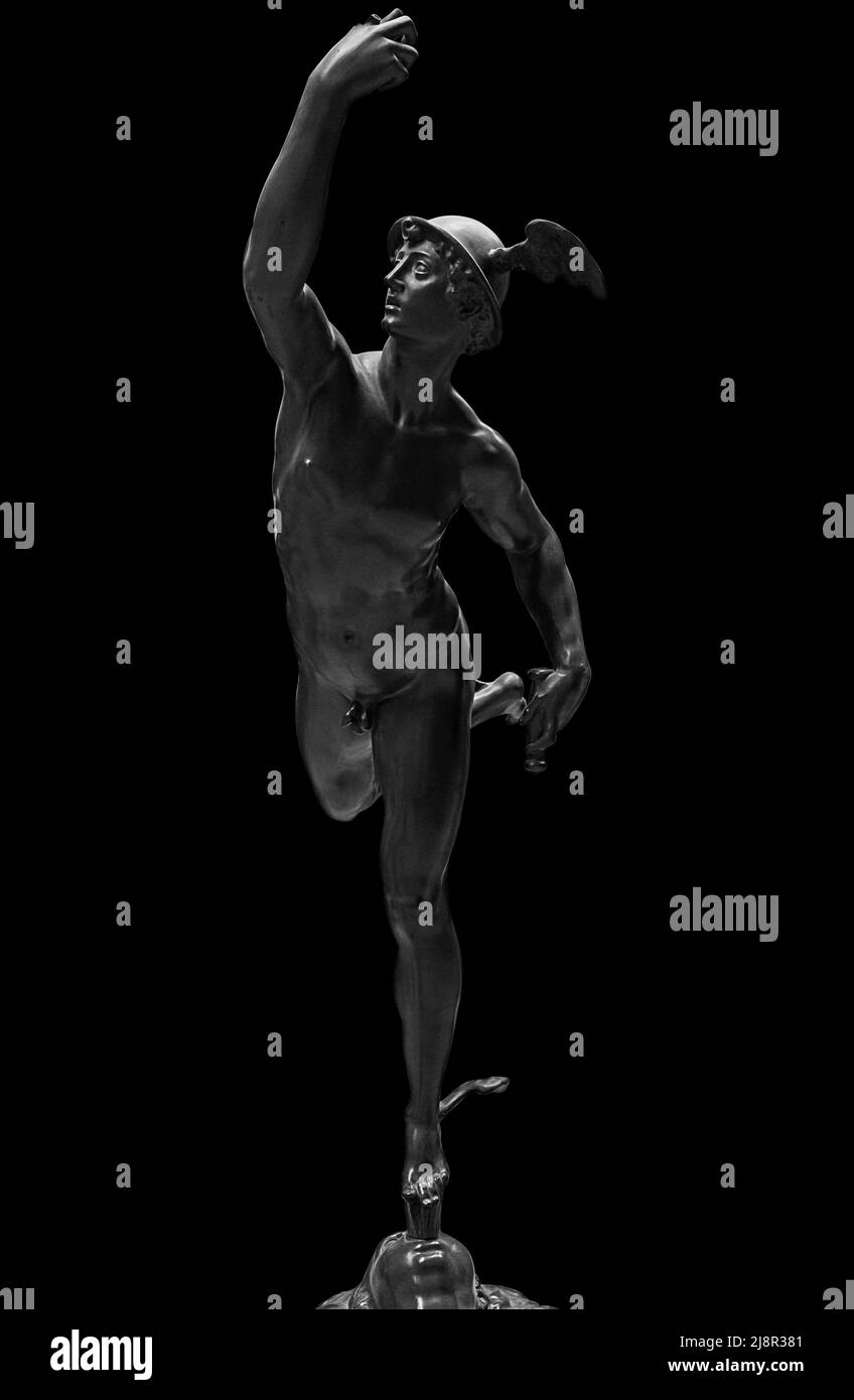 Ancient statue of the antique god of commerce, merchants and travelers ...