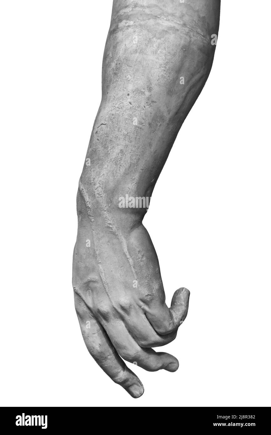 Stone statue detail of human hand isolated on white background by ...