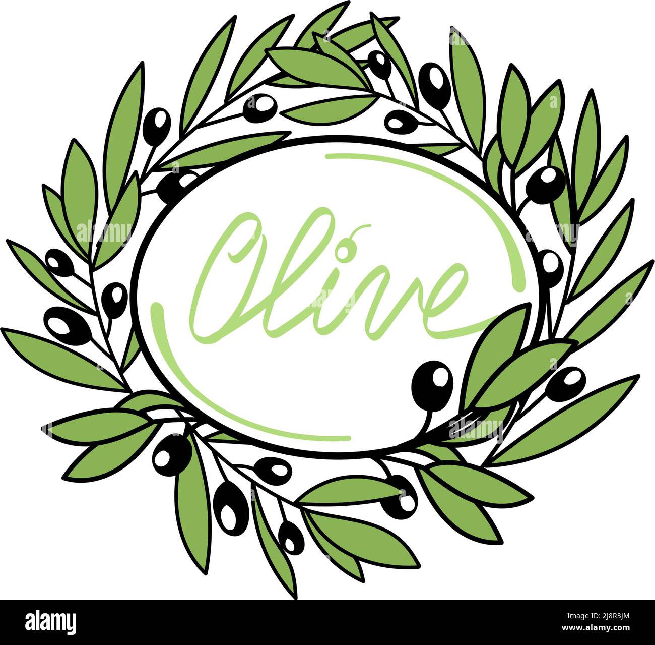Olive tree emblem. Hand-drawn doodle-style background. Hand-drawn ...