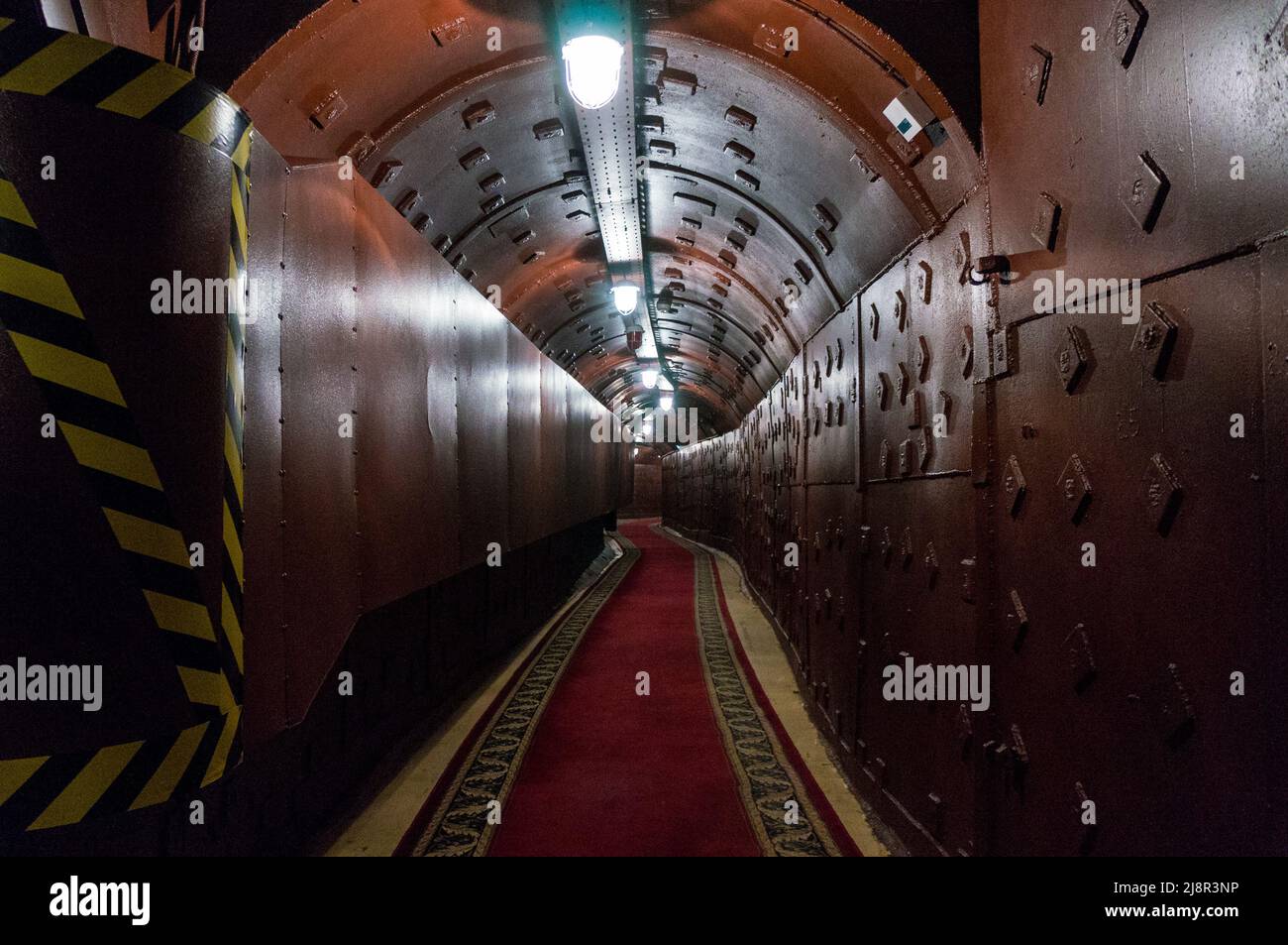 Moscow, Russia - October 25, 2017: Tunnel at Bunker-42, anti-nuclear ...