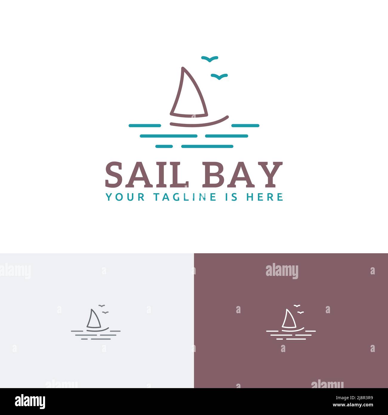 Sailboat Bay Beach Coast Sea Tour Travel Line Style Logo Stock Vector ...