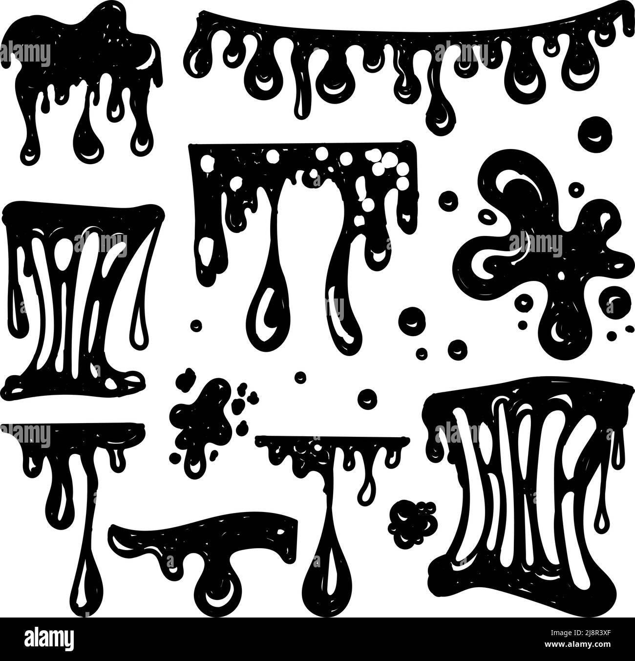 Slime Set. Slime frame, doodle-style painted elements. Black splashes ...