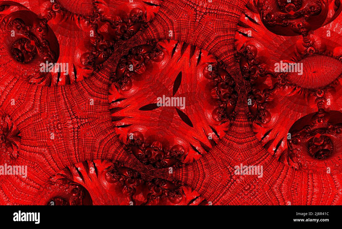Vivid blood red fractal kaleidoscope, digital artwork for creative ...