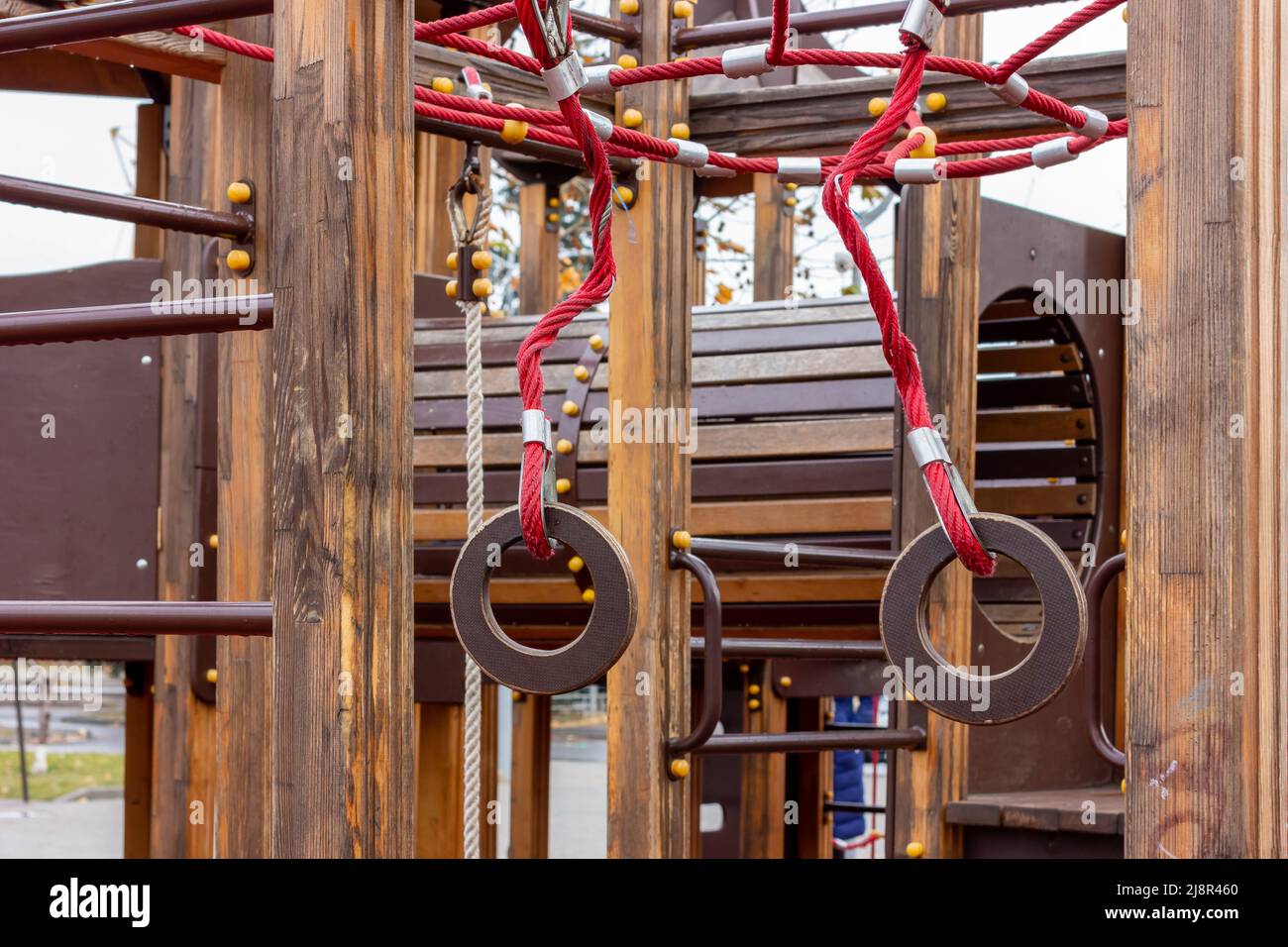 Children playground. Gymnastic rings on the playground Stock Photo - Alamy