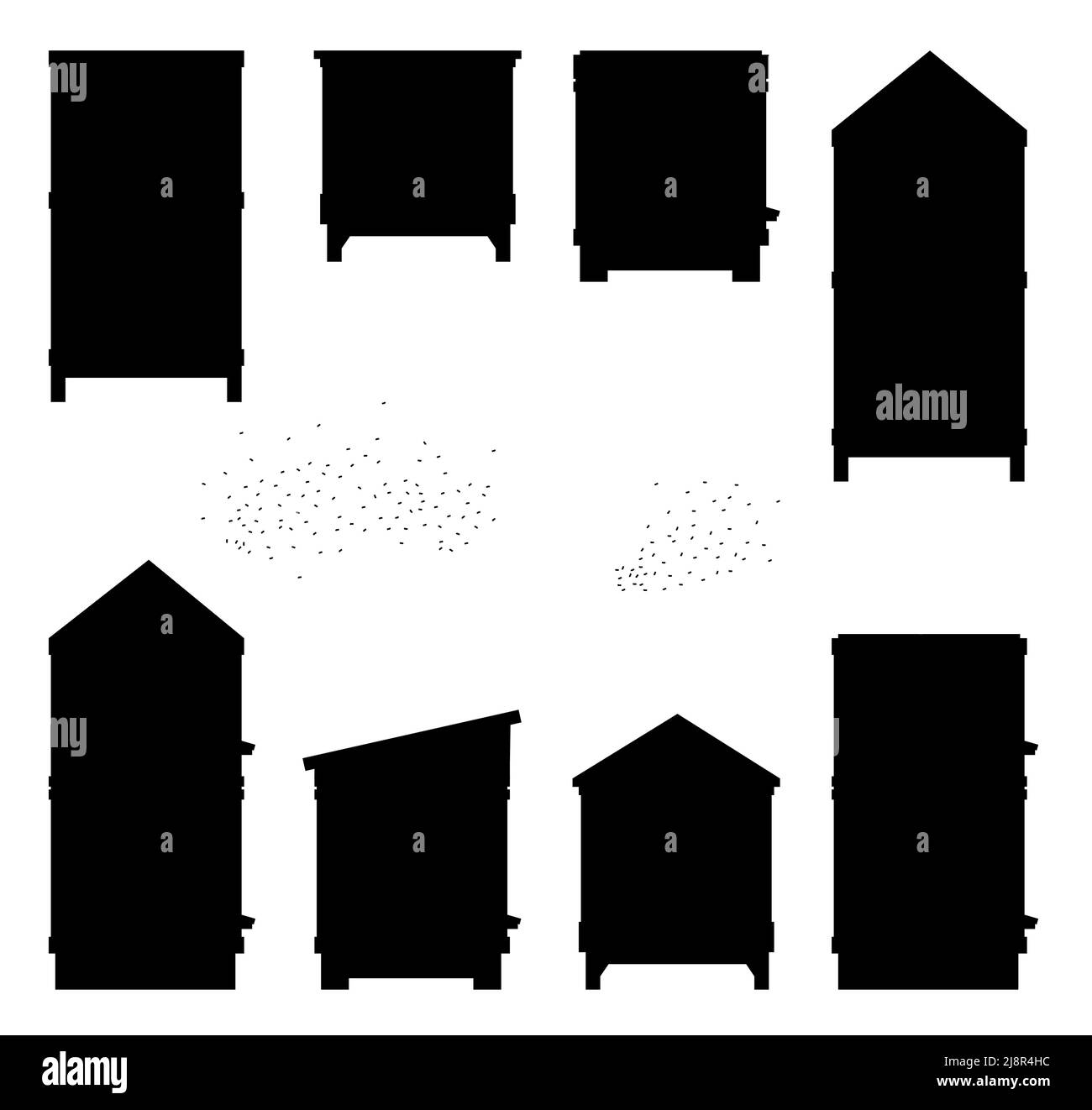 Set of bee hives for apiary. Isolated on white background. Silhouette ...